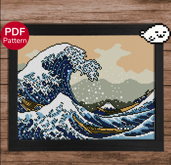 The Great Wave off Kanagawa - Full Sized - Cross Stitch Pattern – Harp ...