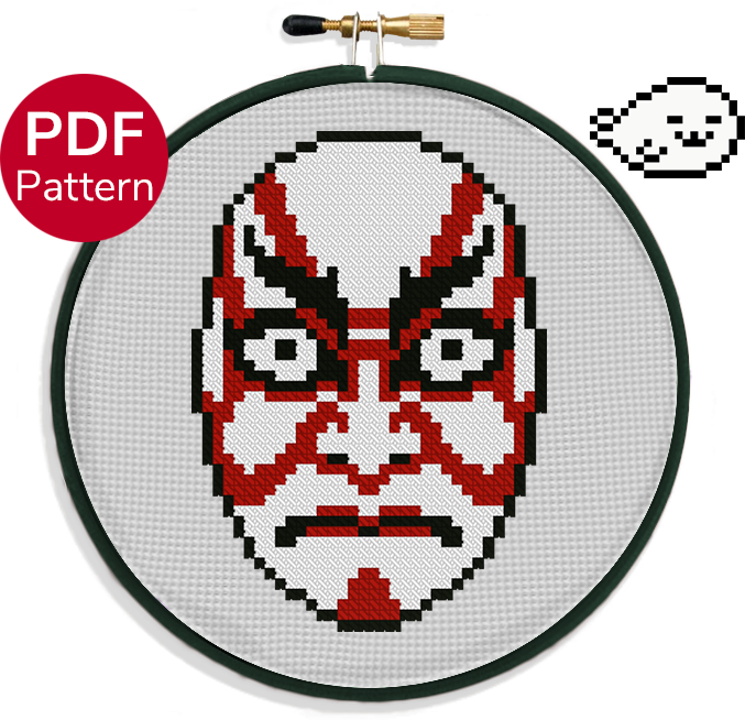 Kumadori Mask - Japanese Mask - Kabuki Makeup - Cross Stitch Pattern ...