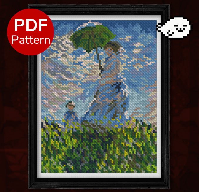 Cross Stitch Patterns - Woman with a Parasol - Monet – Harp Seal Crafts