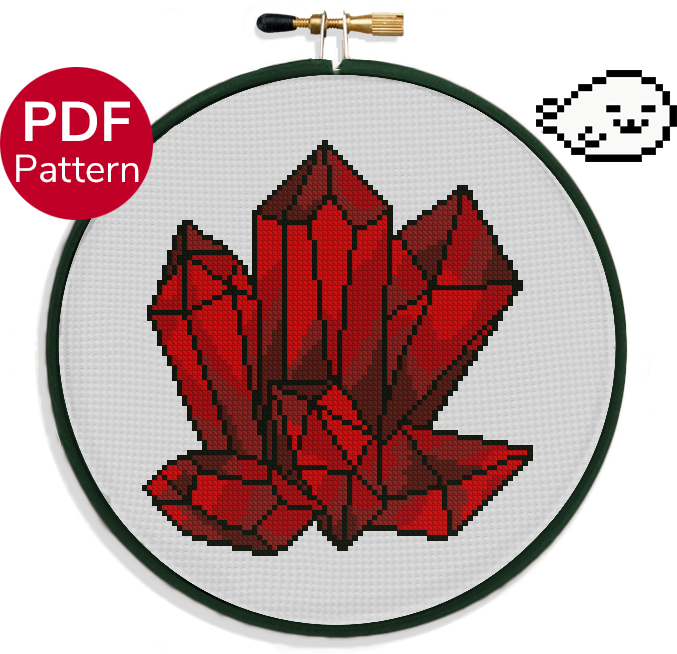 Red Crystal - Cross Stitch Pattern - Ruby - Quartz - Gem – Harp Seal Crafts