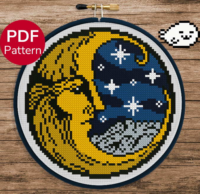 Vintage Crescent Moon - Cross Stitch Pattern – Harp Seal Crafts